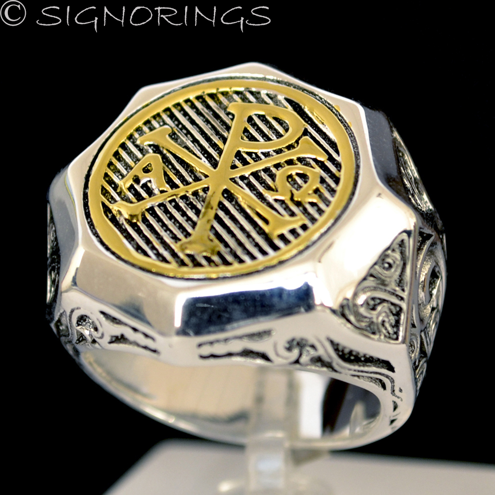 SIGNO Art - Custom Design Mens Biker Skull Rings: Gold Chi Rho Alpha ...