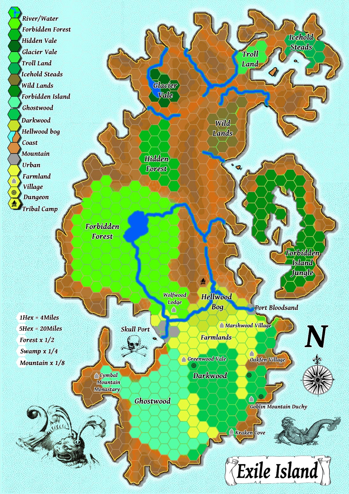 Elfmaids & Octopi: Exile Island - Hexcrawl Map