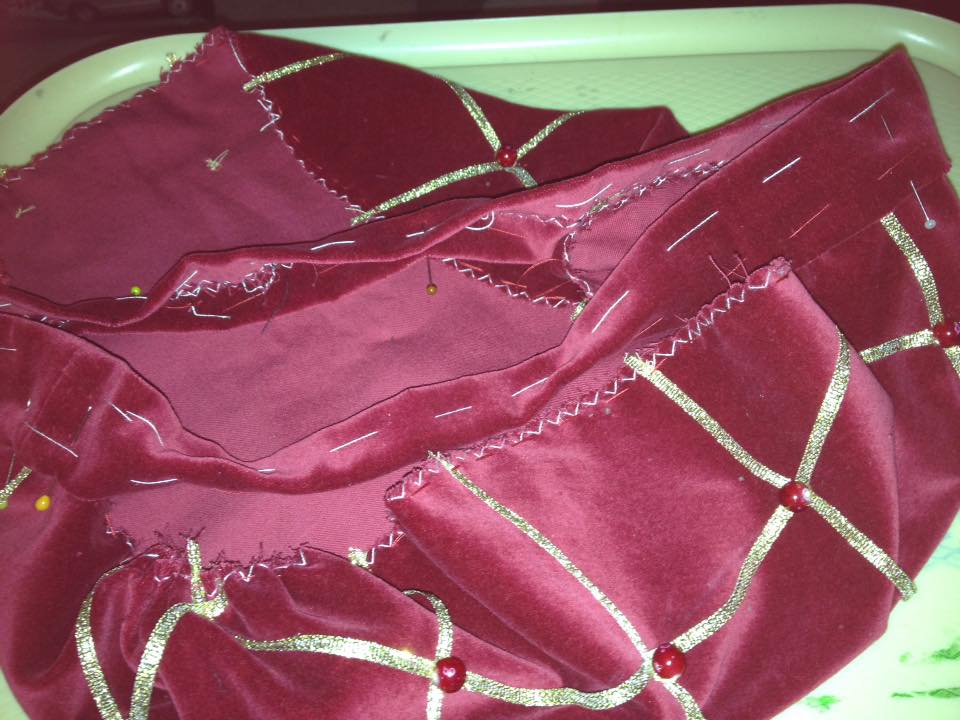 Broider Me 'Bethan: Red Velveteen Caul with Gold Trim