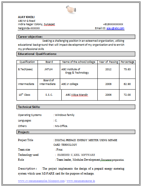 Over 10000 CV and Resume Samples with Free Download: Example of Best ...