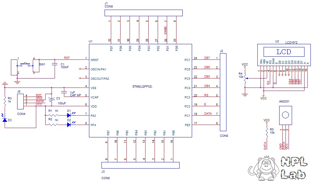 NPL Lab: STM8S003+LCD16x2+AM2301