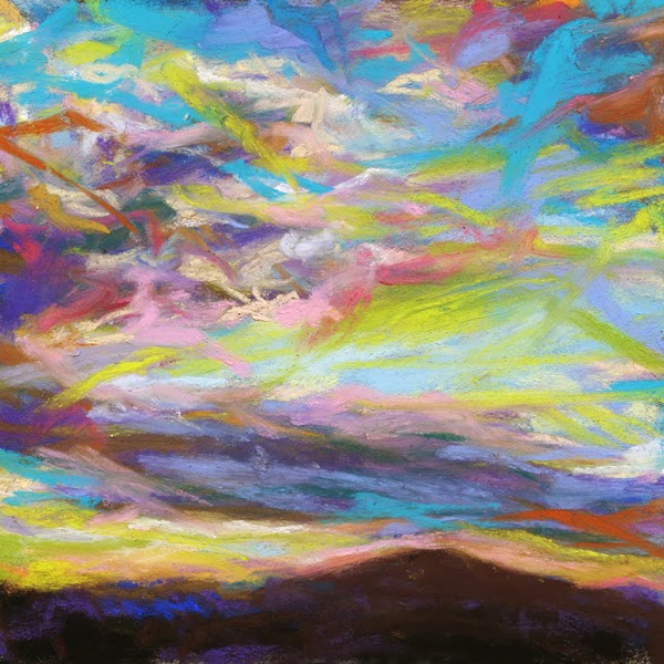 A GREEN NIGHT - 4 1/2" x 4 1/2" landscape pastel by Susan Roden