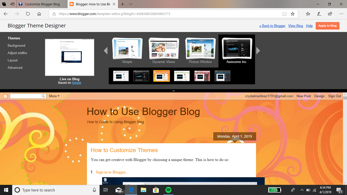 How to Use Blogger Blog: How to Change Themes