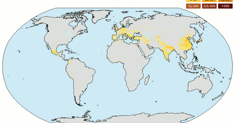 World population density (3000 BC - 2000 AD)