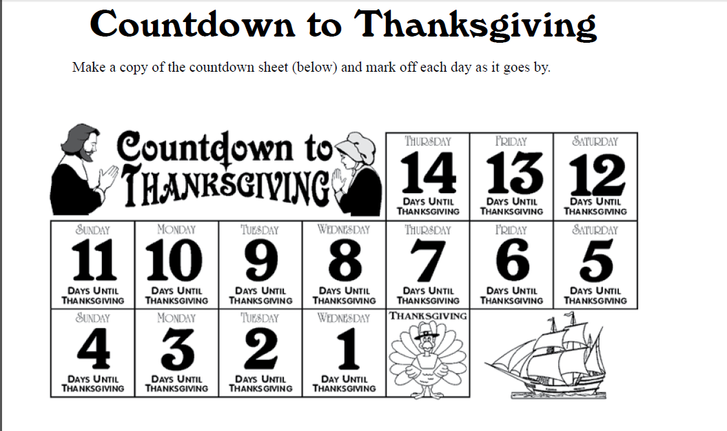 Grace Christian Homeschool: Countdown To Thanksgiving
