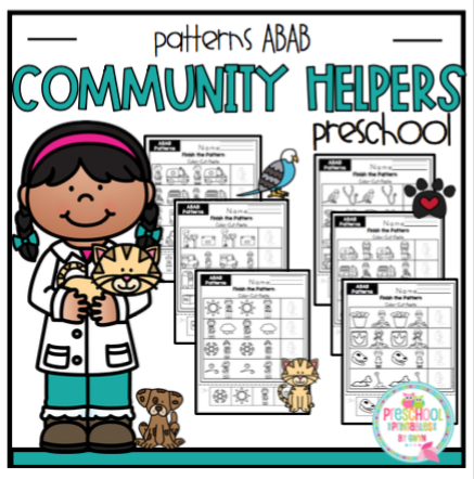 Community Helpers Pattern Worksheets ABAB "No Prep" ~ Preschool Printables