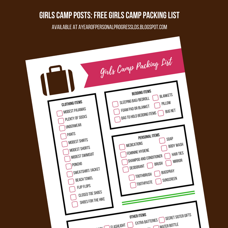 Printspiration: Girls Camp Posts: Girls Camp Packing List