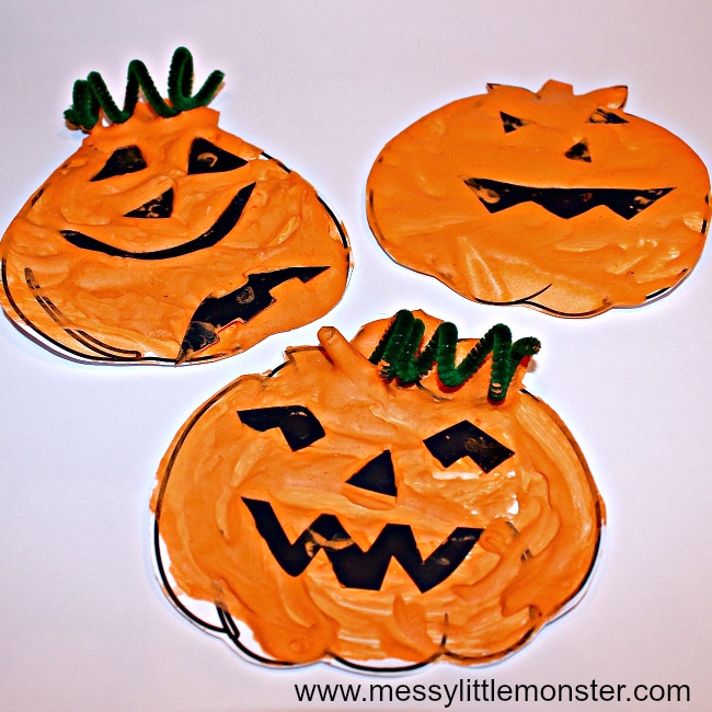 Pumpkin Craft using a homemade puffy paint recipe - Messy Little Monster