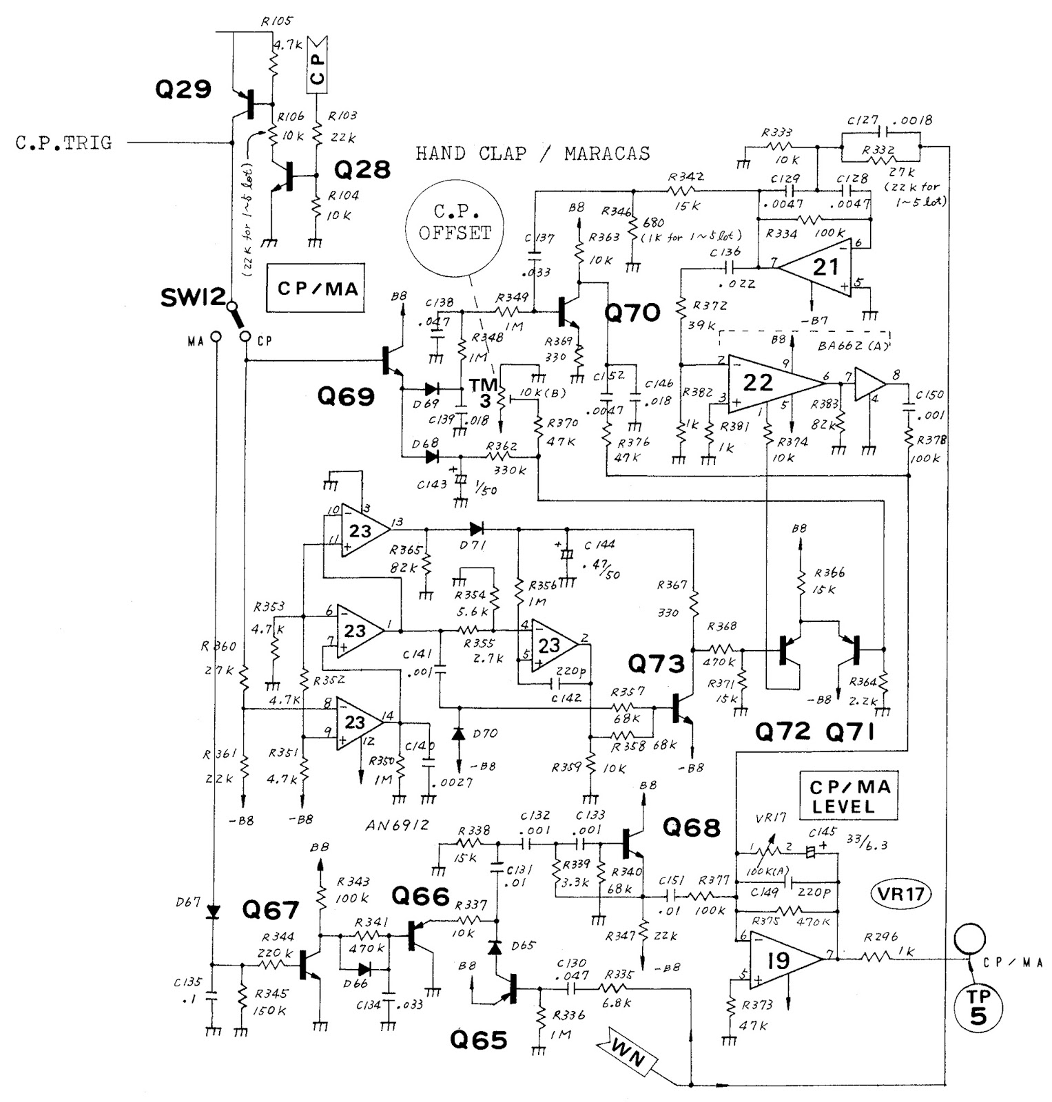 Sviken av elektroniken: 808 Drum schematics.
