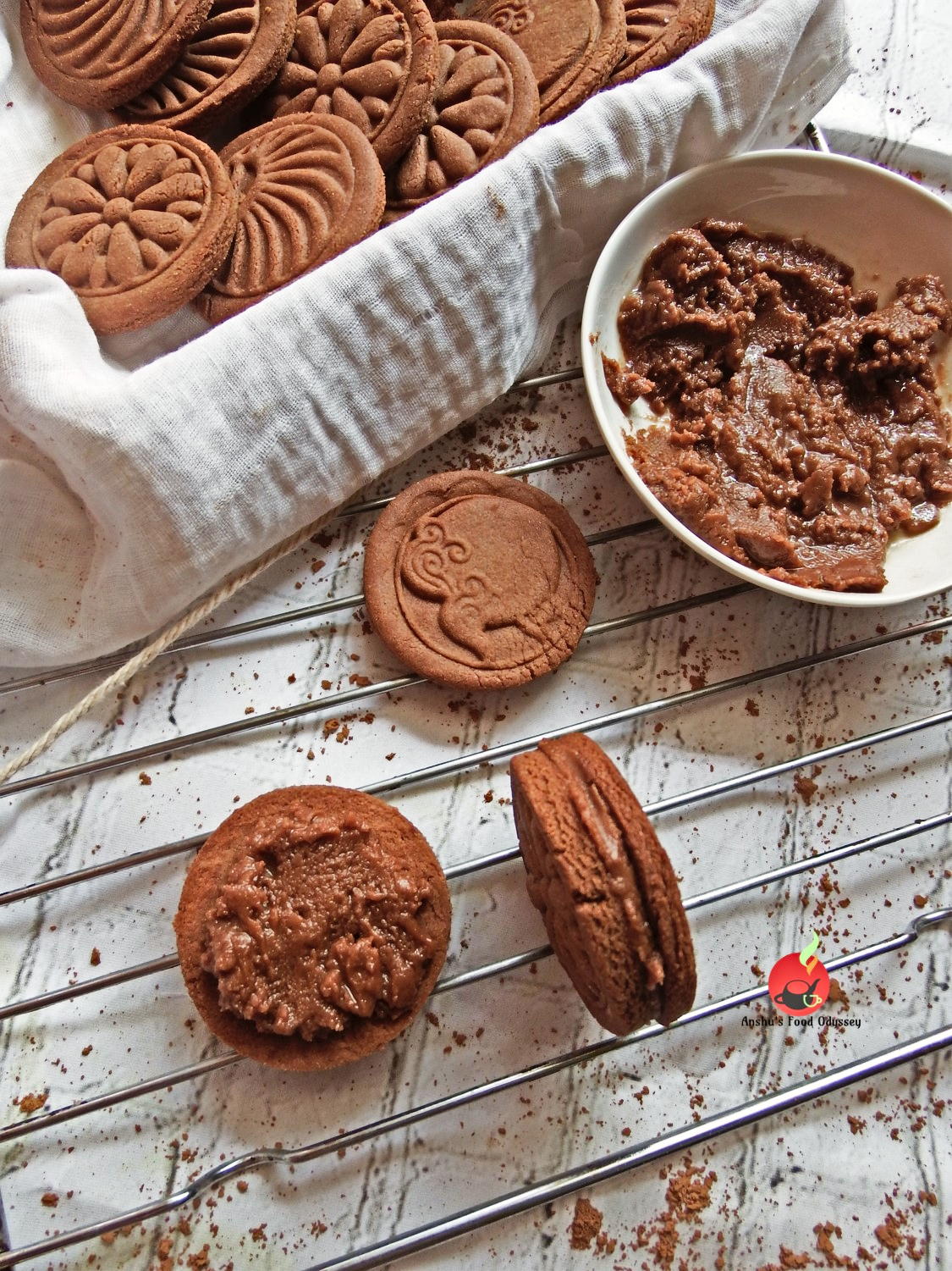 Eggless Whole Wheat Chocolate Cream Biscuits