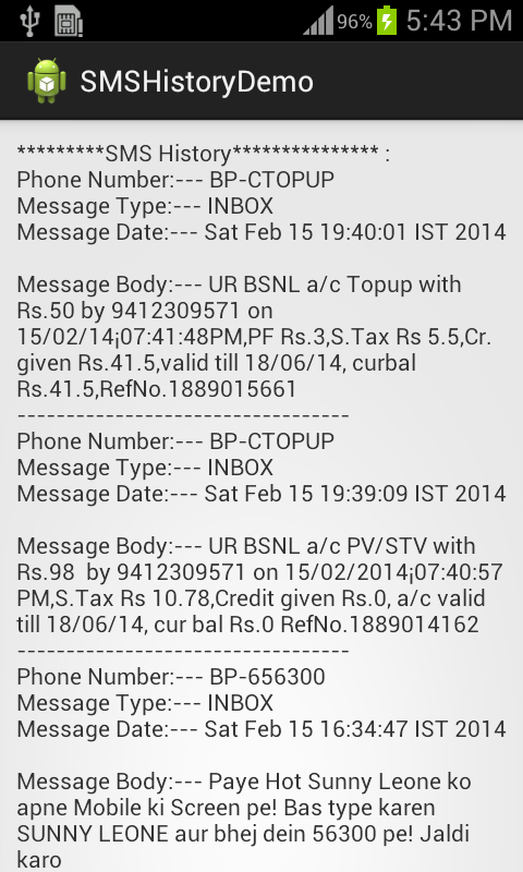 Android Hub 4 You The Free Android Programming Tutorial Android Sms History Get Messages