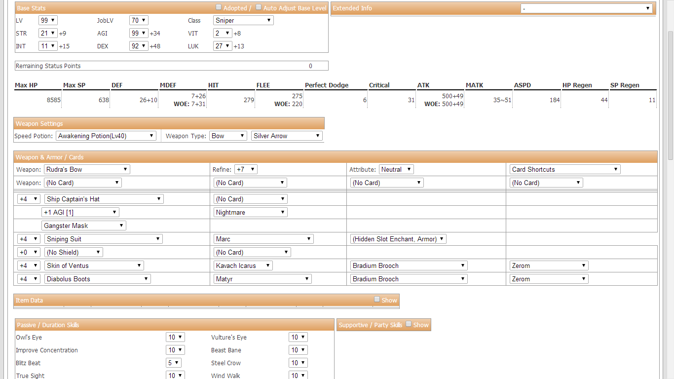 TalonRO Builds: [VANILLA] Sniper Double Strafe Build for PVP or WOE