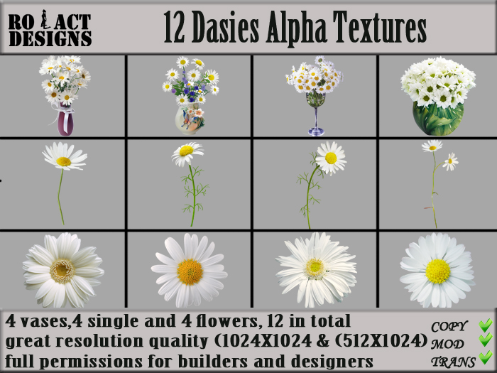 Ro!Act Designs: Ro!Act Designs 12 Dasies Alpha Textures Poster