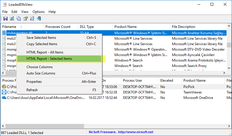 Çalışan DLL'leri Nasıl Görebilirim?