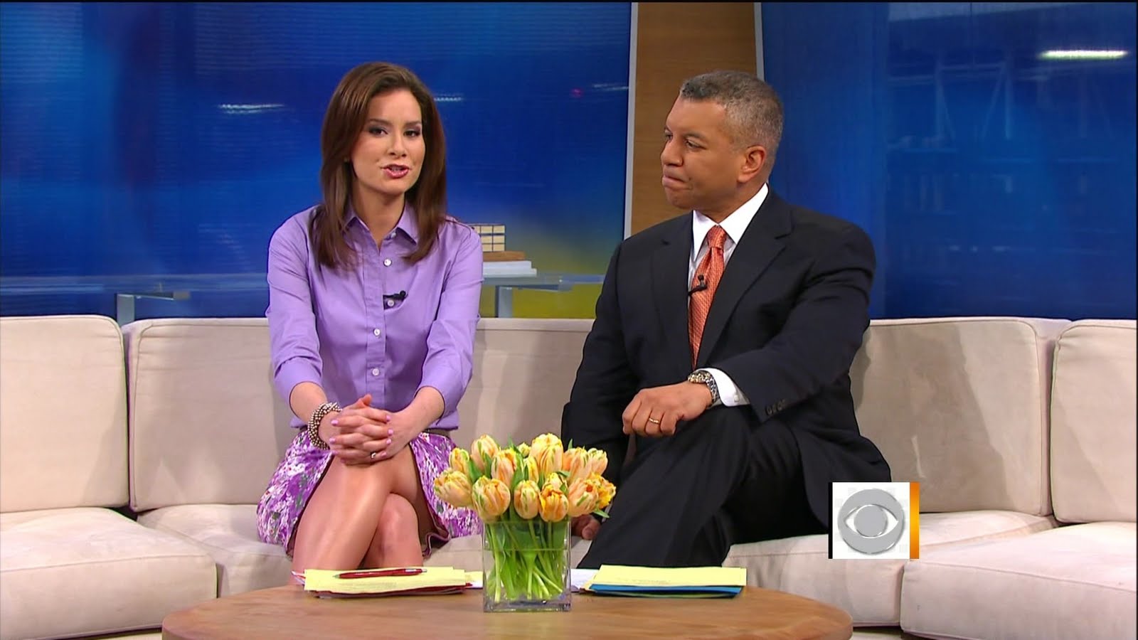 Ladies in Satin Blouses: erica hill - purple blouse