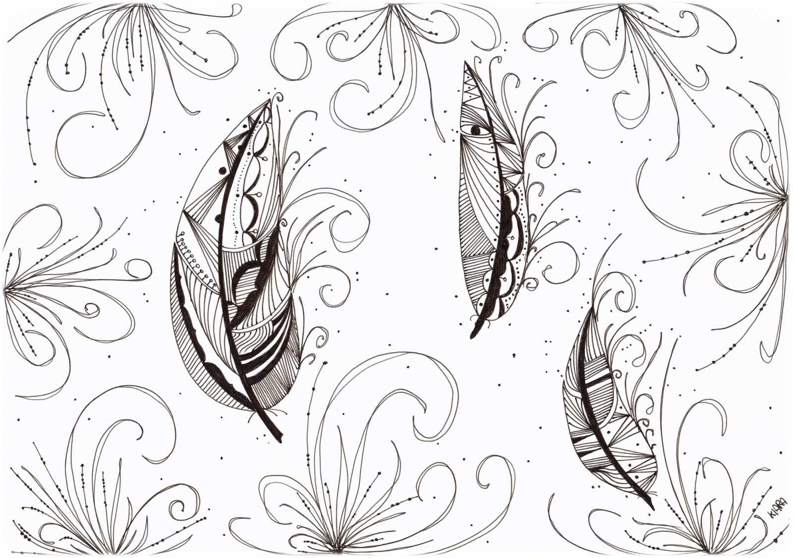 Le Creazioni di Kiara: crazy for DOODLING #39 ... FEATHERS ... piume ...