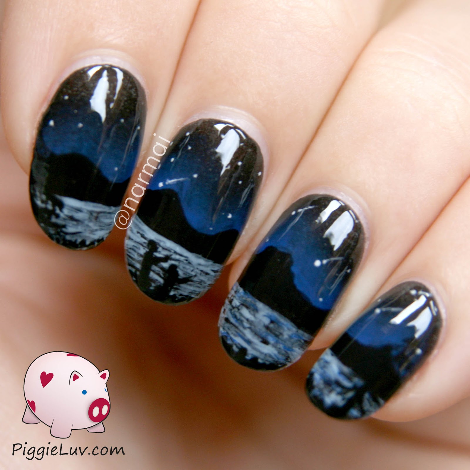 PiggieLuv: Falling stars landscape nail art + video tutorial!