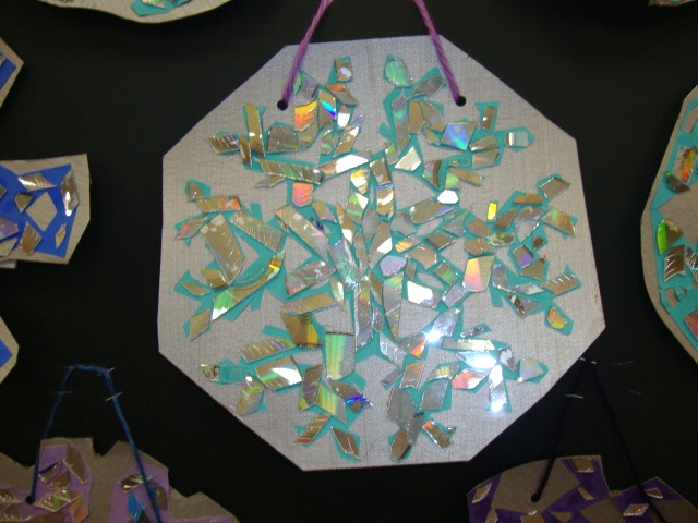 Thomas Elementary Art: Recycled CD Snowflake Mosaics by 4th Grade