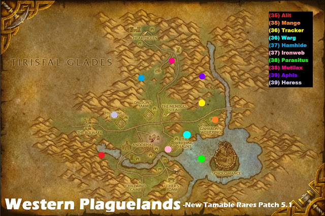 WoW Rare Spawns: Western Plaguelands - Tamable Rares added in 5.1