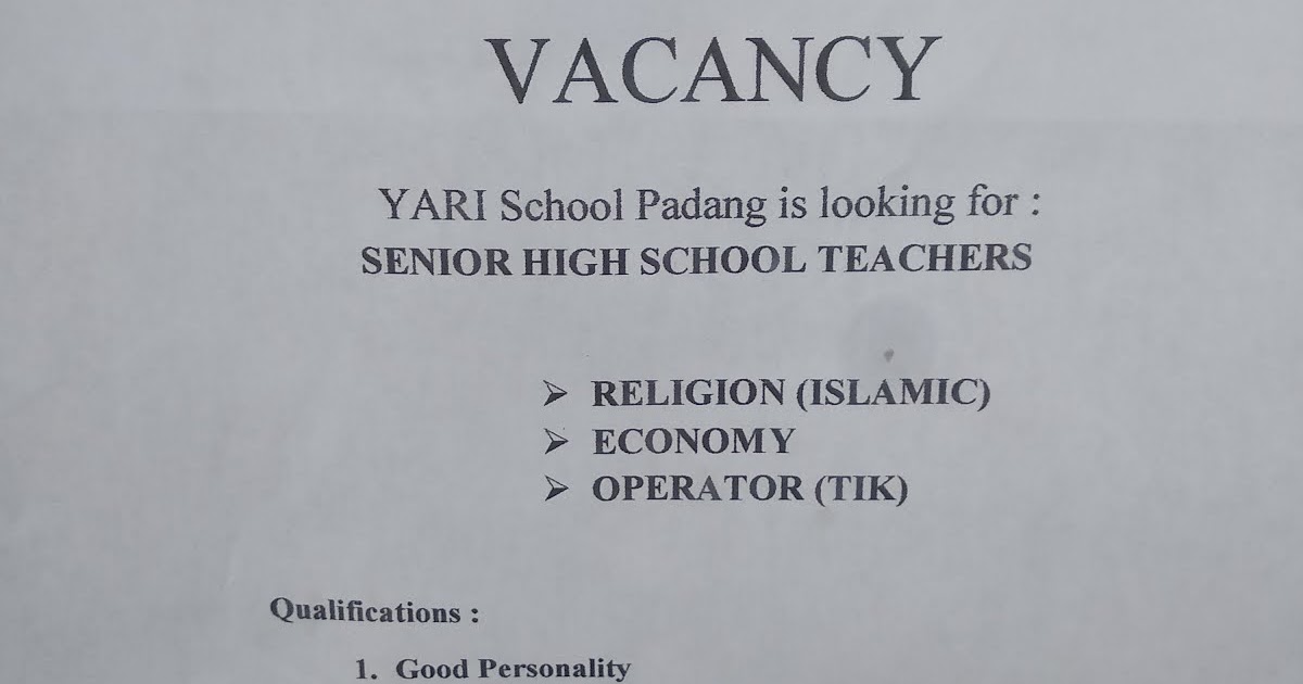 Lowongan perkerjaan Padang Yari School - AdSanjaya