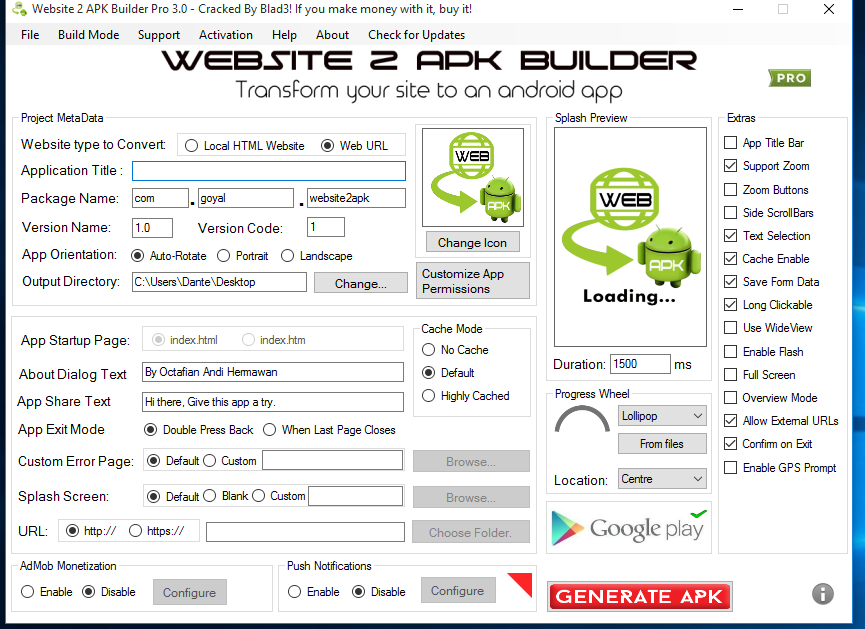 Website2apk Builder, Membuat HTML5 menjadi APK dengan mudah