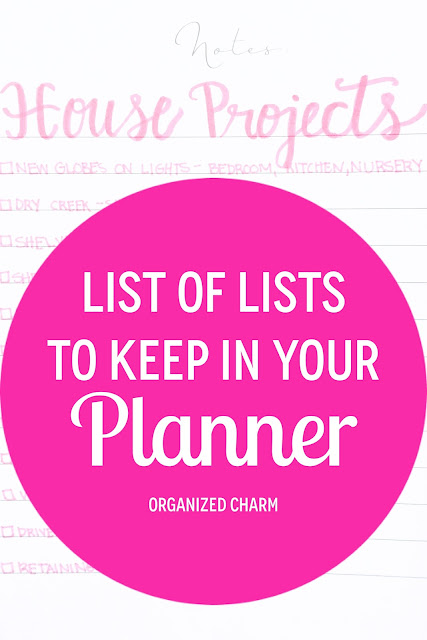 Organized Charm: List of Lists to Keep in Your Planner