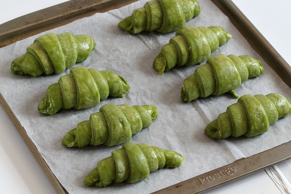 Matcha danish loaf and croissants