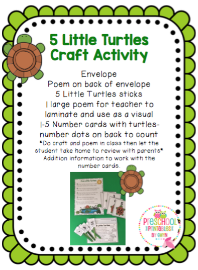 5 Little Turtles Craft Activity (for school and home) ~ Preschool ...