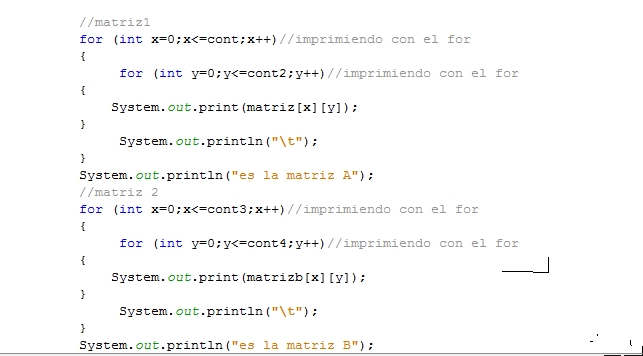 Ejemplos de programas en JAVA : SUMA DE DOS MATRICES BIDIMENSIONALES