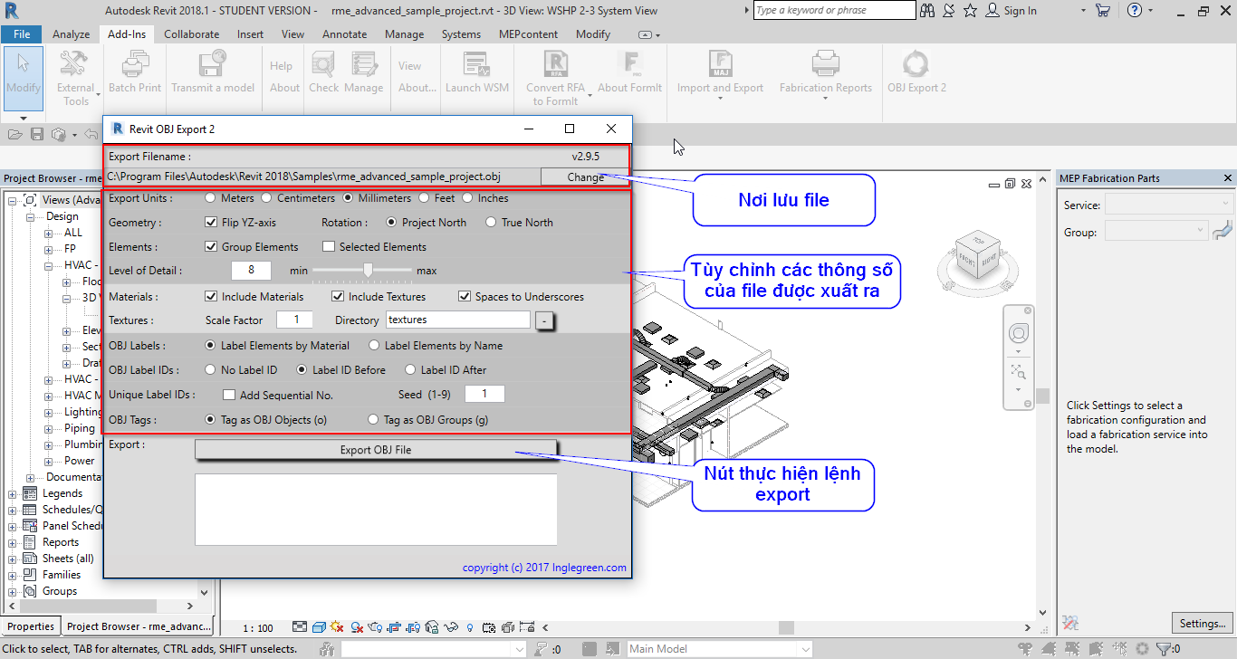 Xuất định dạng file OBJ cho Revit - Tự học Revit MEP