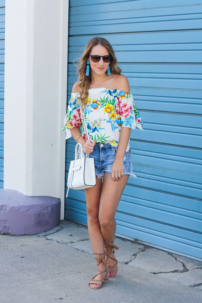 Tropical Off the Shoulder Top + WIWT Linkup - Twenties Girl Style
