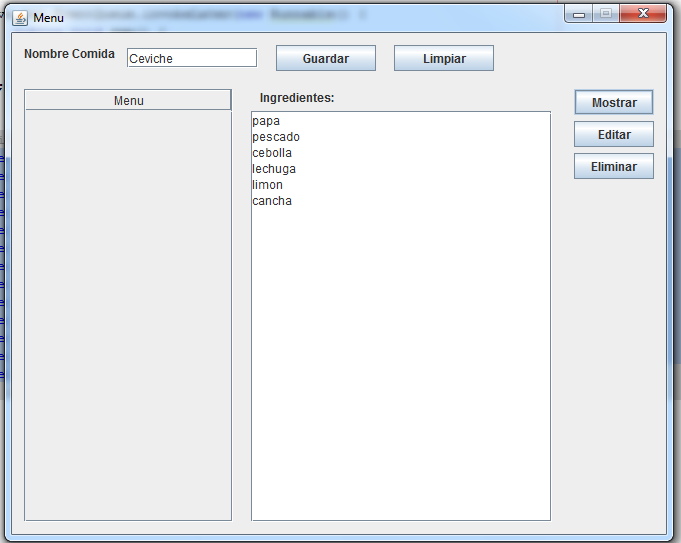 Estructura de Datos y Algoritmos: EJEMPLO DE COMIDA CON ARRAYLIST