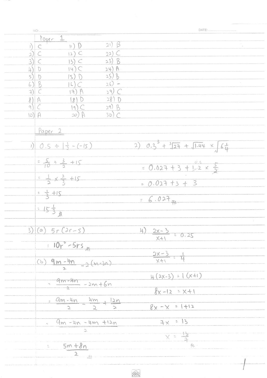 TTC MATHS DEPARTMENT: Sept week 3 Form 2 : Revision Pack Full Solution ...