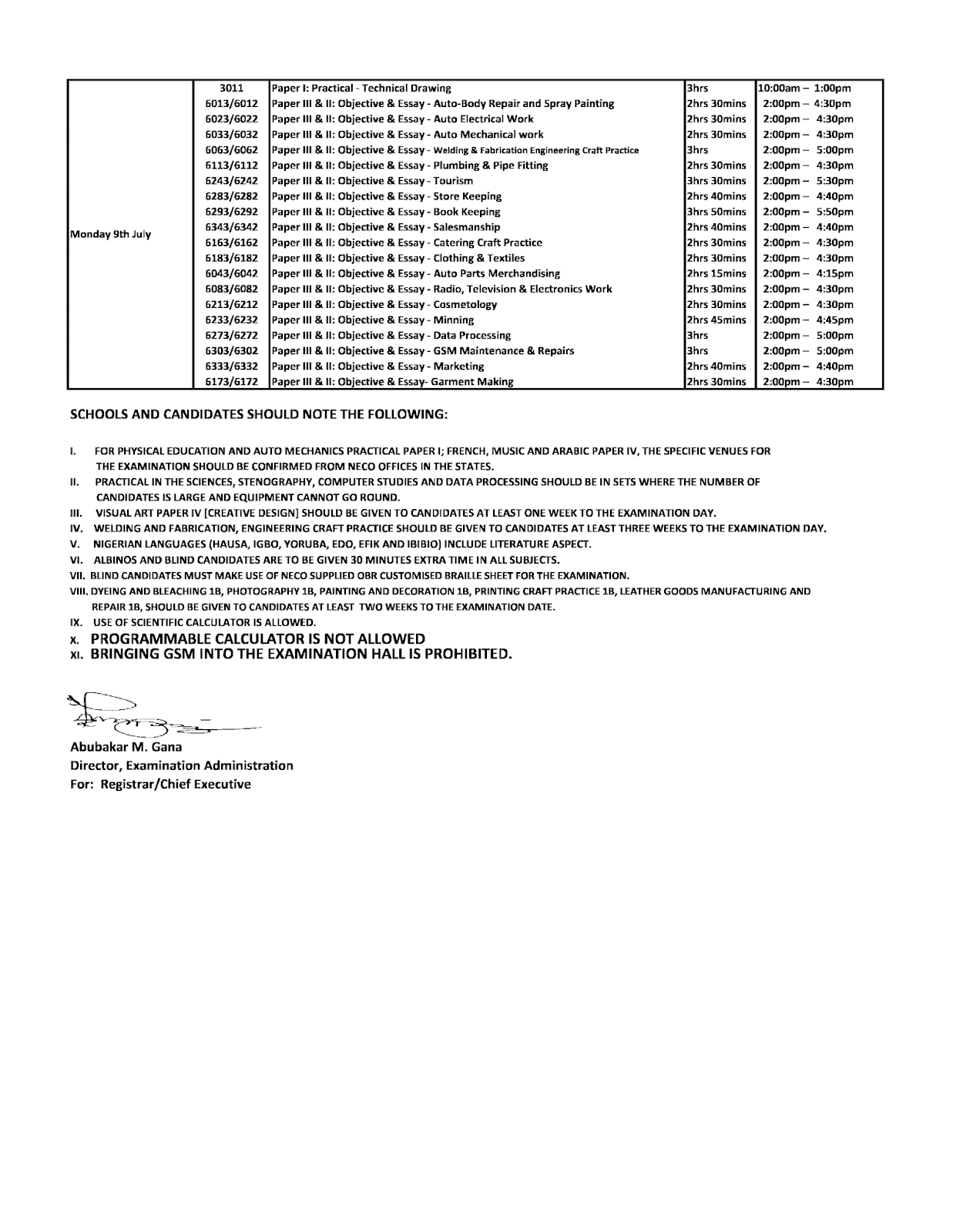 NECO Exam Time Table For Science, Commercial And Arts Students - June ...