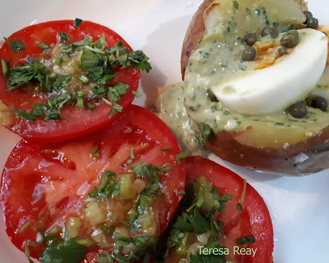 TOMATO CARPACCIO WITH SPRING ONION & GINGER SALSA