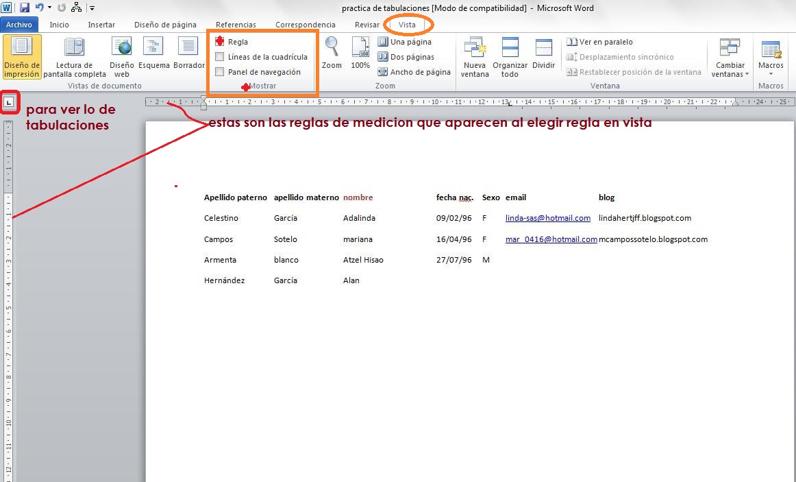 LINDA CELESTINO GARCÍA "INFORMÁTICA" ^.^: PRÁCTICA DE TABULACIONES