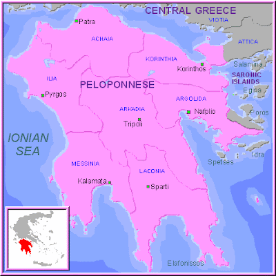 Peloponnese Map Province Area | Map of Greece Regional Political Province