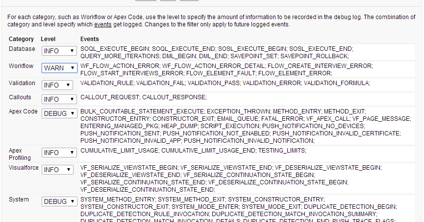 Daniel Ballinger's FishOfPrey.com: Salesforce Log Categories and Events ...