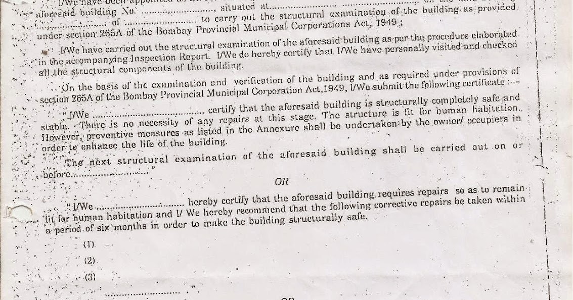 Format of Structural Stability Certificate of a Building reqd, by ...