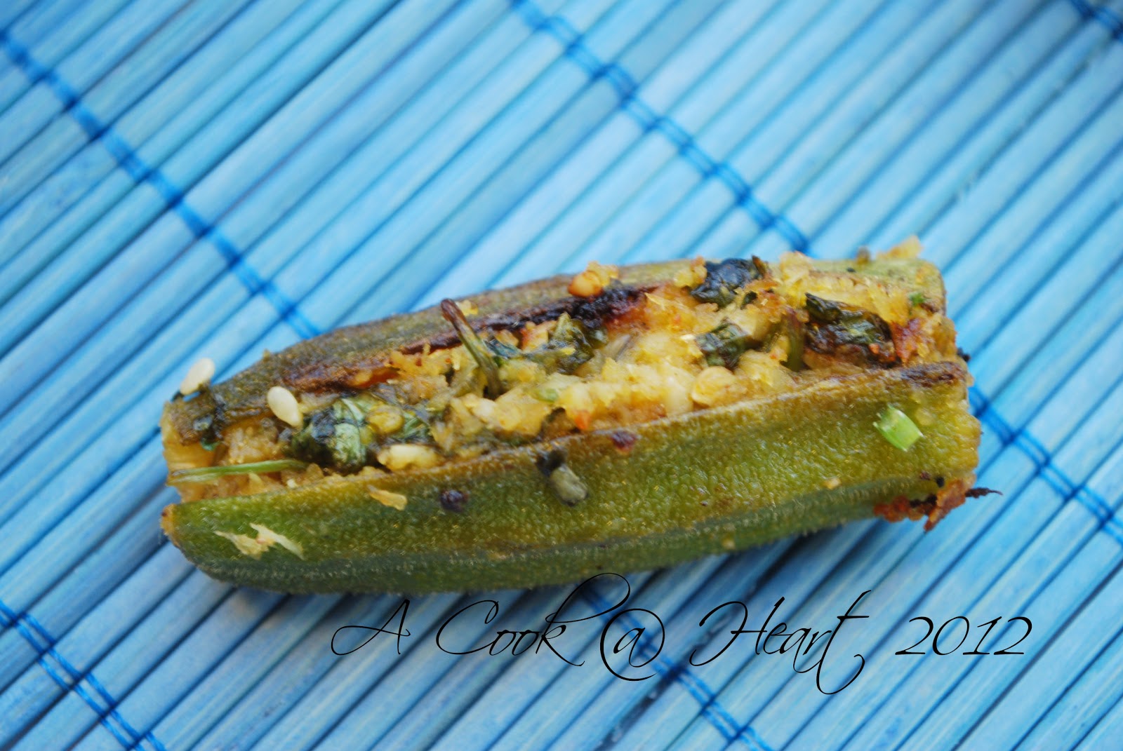 A Cook @ Heart: Bhinda Sambhariya (Gujarati Style Stuffed Okra)