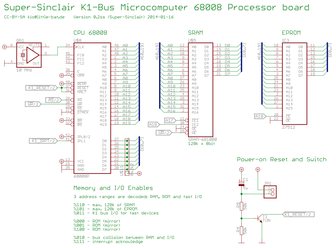 Kio's Hardware Projects: 68008 SRAM Microcomputer – Main Circuit v0.2