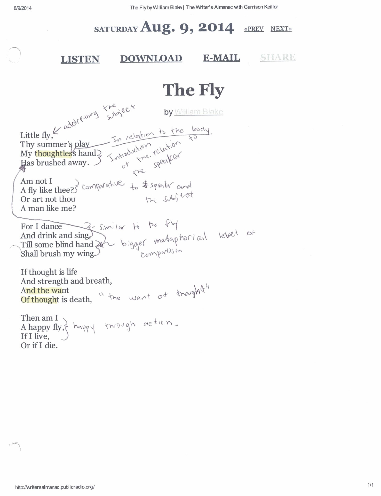 Analysis of "The Fly" by William Blake