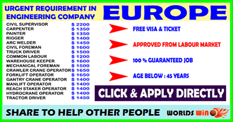 ENGINEERING COMPANY HIRING NOW FOR EUROPE - APPLY NOW