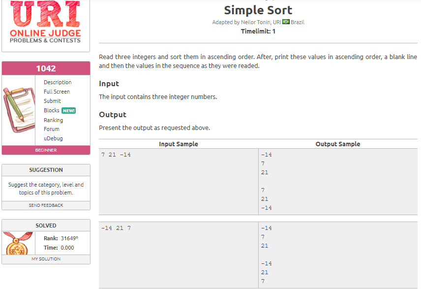 URI 1042 Simple Sort Solution in C++ - Programming Life
