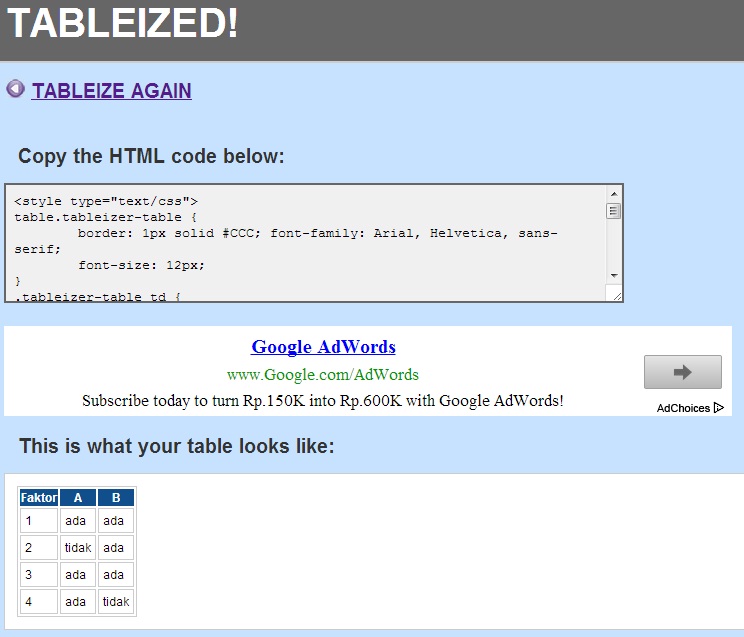 Cara membuat tabel pada blog | Trik dan Tips