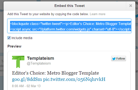 How To Embed Twitter Tweets Into Your Posts In Blogger Blog ~ My Blogger Lab