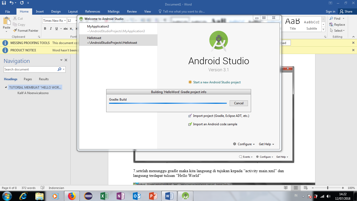 YANG BERAT NGODING, BUKAN RINDU !...: TUTORIAL SEDERHANA MEMBUAT “HELLO WORLD” ANDROID STUDIO
