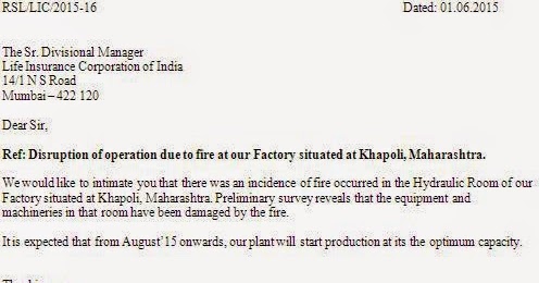 Accident Intimation Letter to Insurance Company