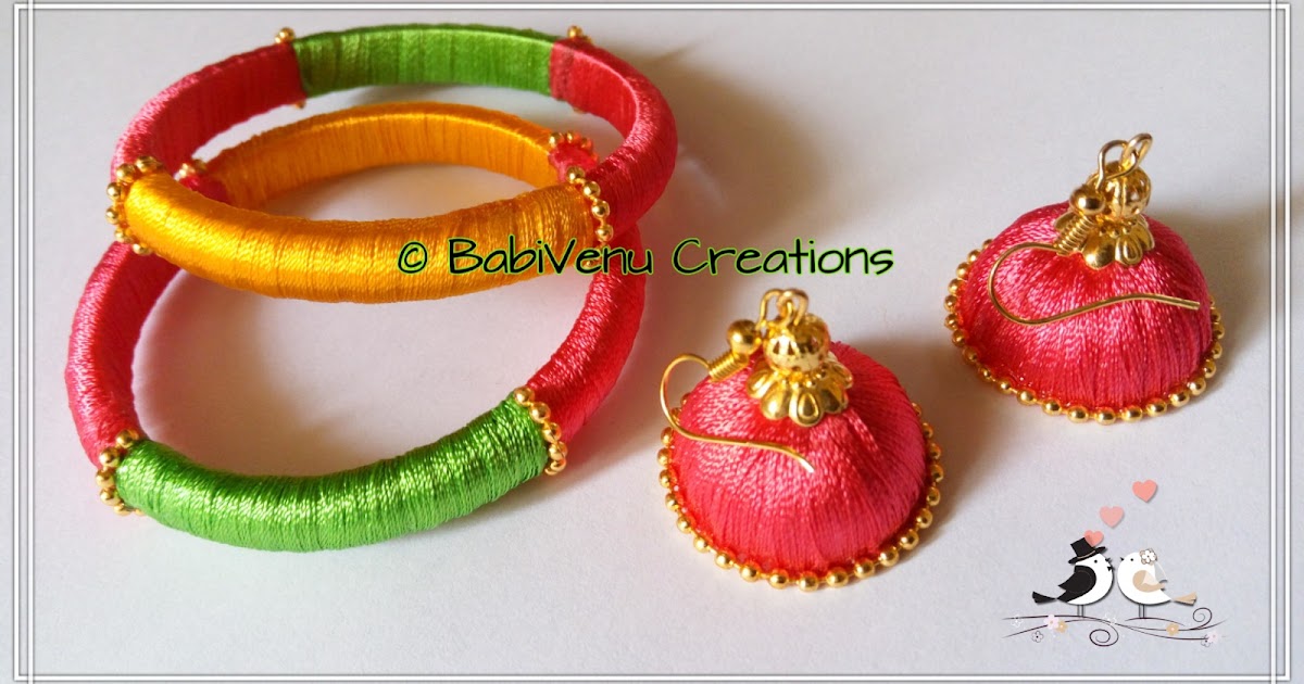 Handmade Silk Thread Bangles & Jumkas: Design-1: Pink Green Bangles ...
