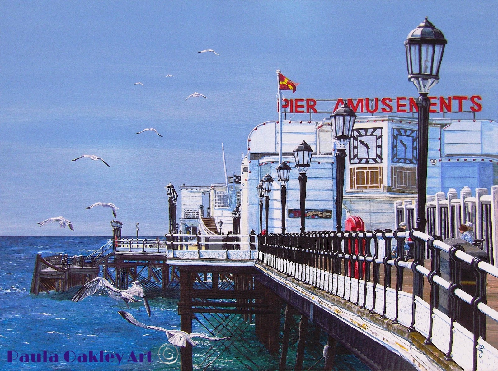 ORIGINAL ART by Paula Oakley: "Flying Time" Painting of Worthing pier